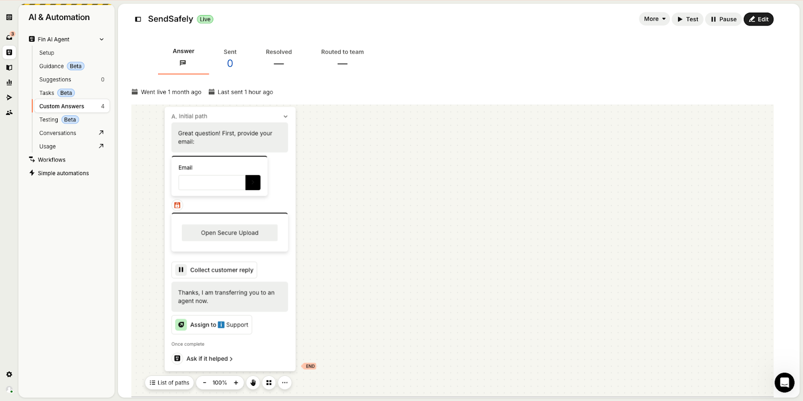 Configuring AI-Driven Data Collection with SendSafely for Intercom and Fin – Online Help Center